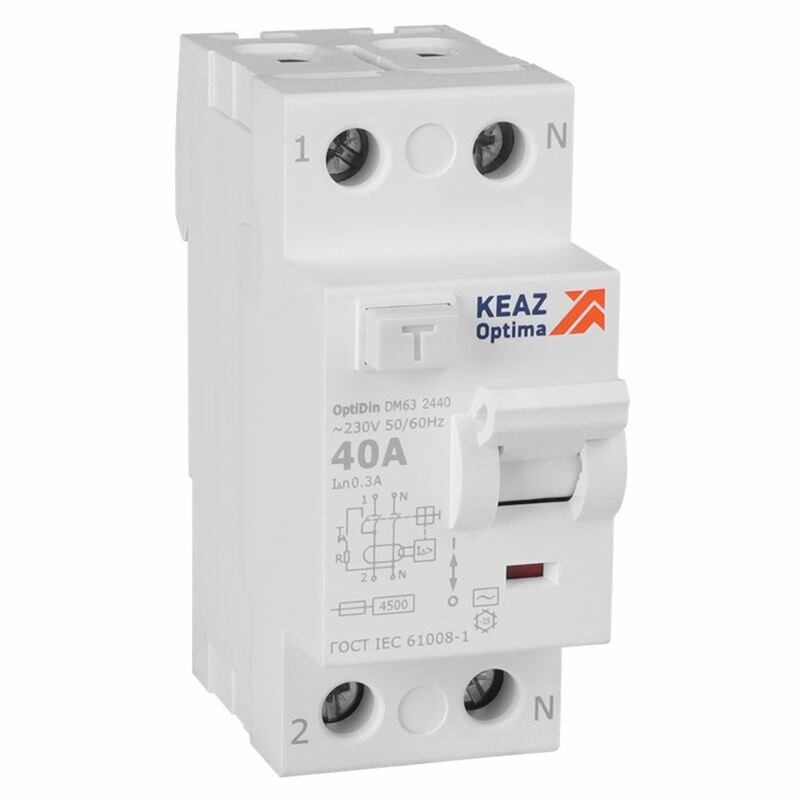 Выключатель дифференциального тока (УЗО) 2п 40А 300мА тип AC 4.5кА OptiDin DM63-2440 УХЛ4, КЭАЗ 343901 (1 шт.)