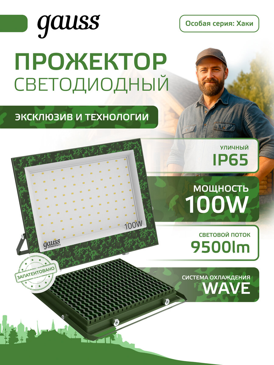 Gauss Прожектор камуфляжный уличный 100W 9500lm IP65 6500K GFD006