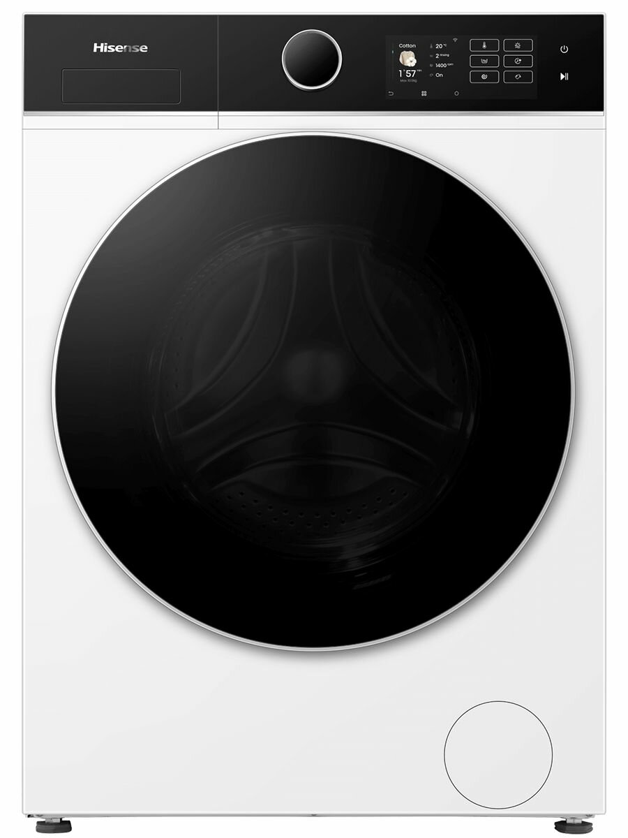 Стирально-сушильная машина Hisense WD5I1045BWQ, стирка 10.5 кг/ сушка 6 кг, 18 программ, 1400 об/мин, Wi-Fi управление, инверторный мотор, функция пара, белый
