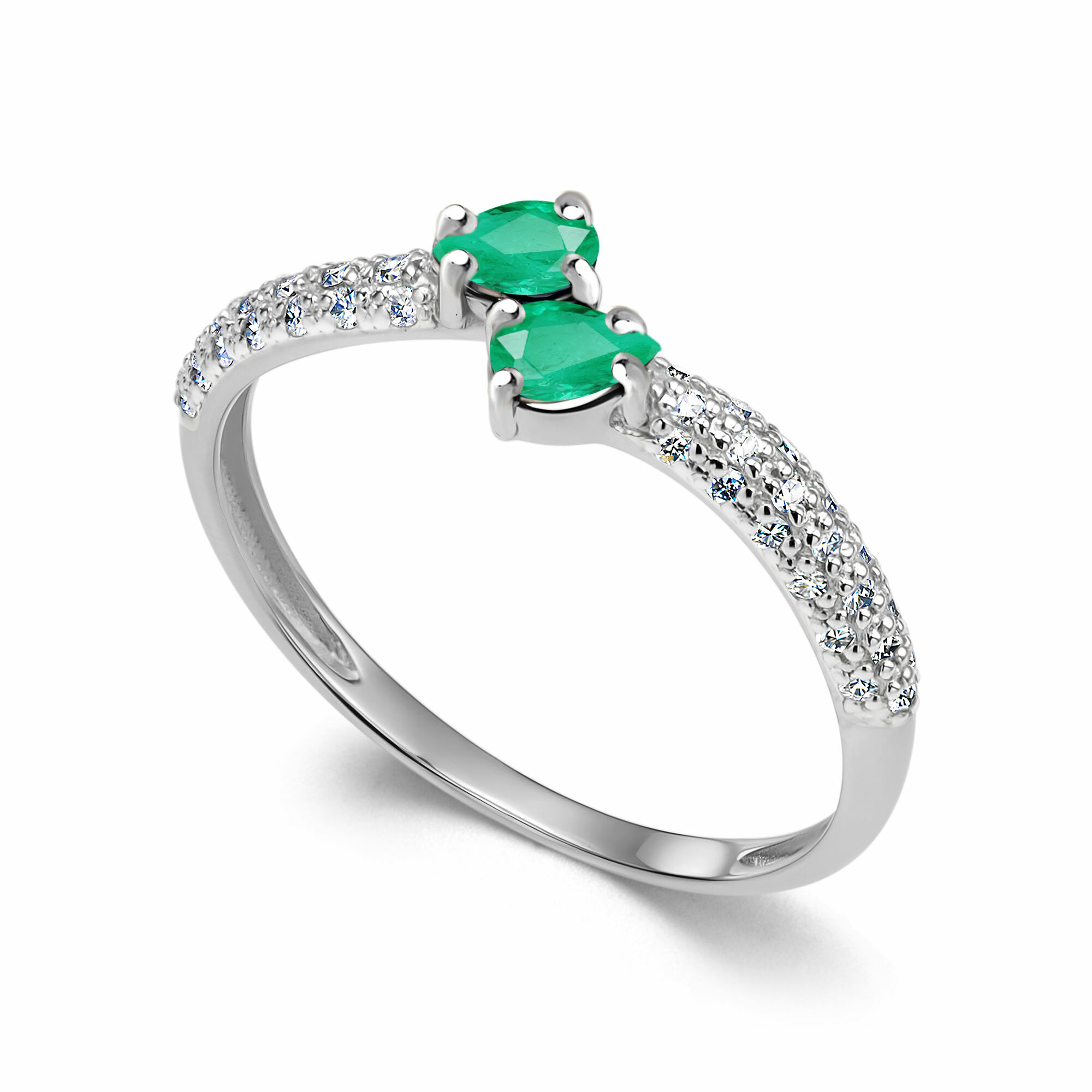 Кольцо, белое золото, 585 проба, изумруд, бриллиант