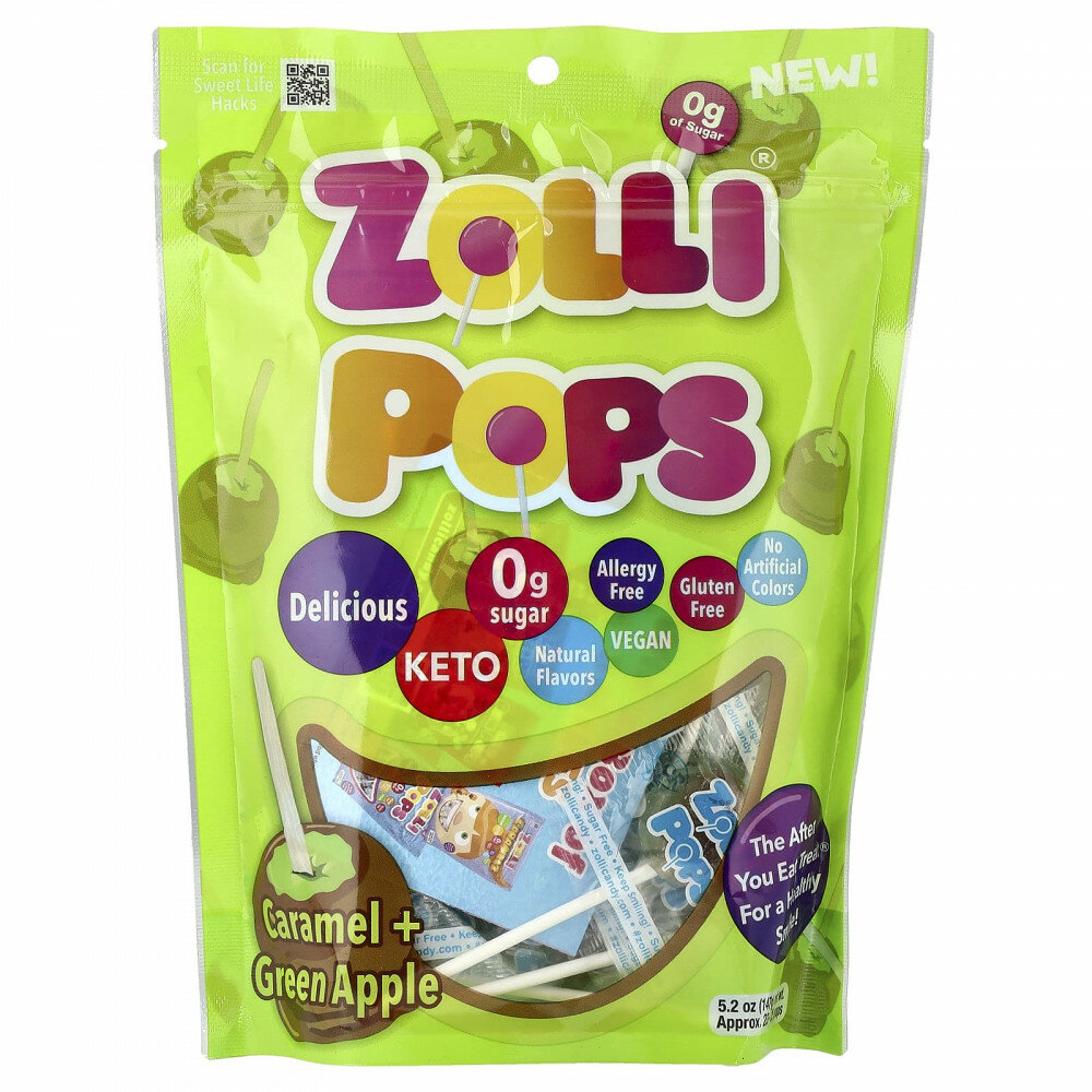 Zollipops, The Clean Teeth Pops, зеленое яблоко с карамелью, прибл. 23-25 леденцов, 5,2 унции