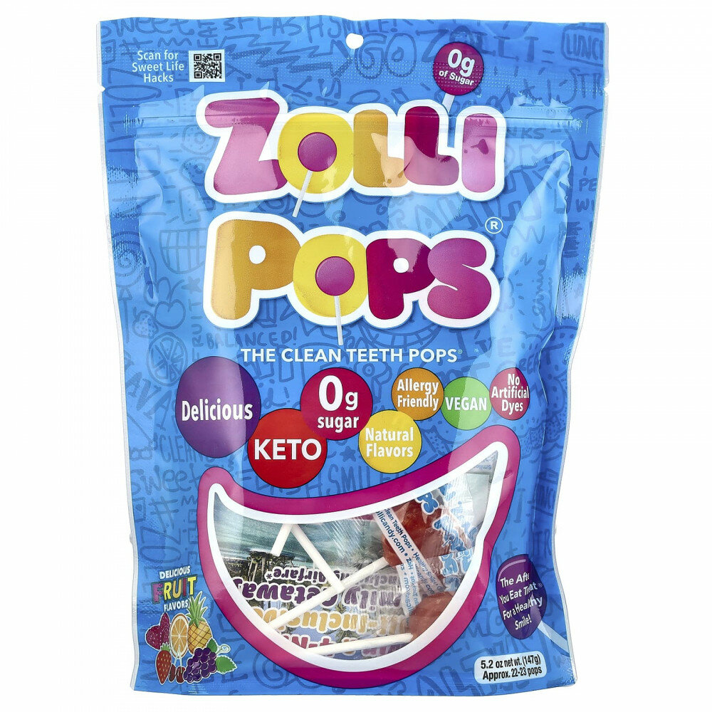 Zollipops, The Clean Teeth Pops®, леденцы с фруктовыми вкусами, 23–25 леденцов, 142 г (5,2 унции)