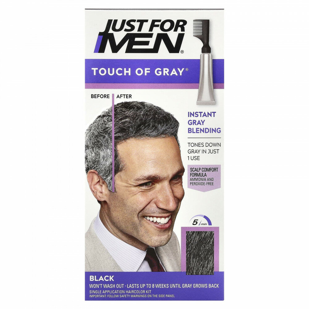 Just for Men, Touch of Grey®, T-55 Black, набор для одноразовой краски для волос