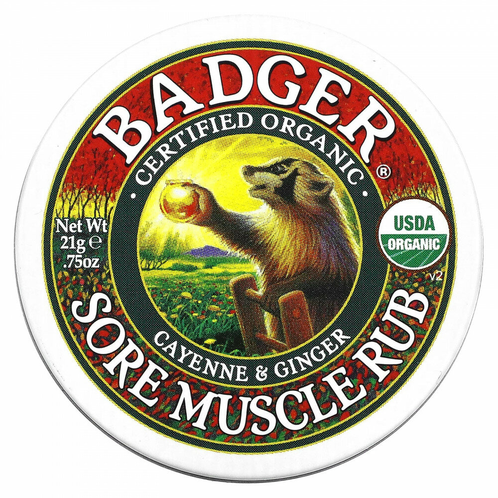 Badger, Sore Muscle Rub, мазь от боли в мышцах с кайенским перцем и имбирем, 21 г (0,75 унции)