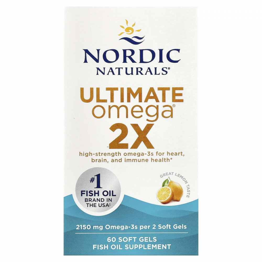 Nordic Naturals, Ultimate Omega 2X, со вкусом лимона, 2150 мг, 60 капсул (1075 мг в 1 капсуле)