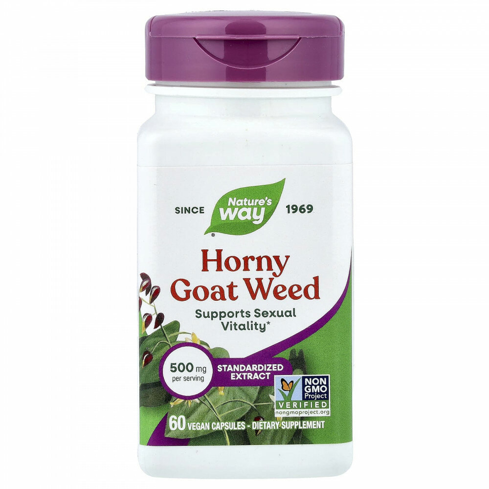 Nature's Way, Horny Goat Weed, 500 мг, 60 веганских капсул