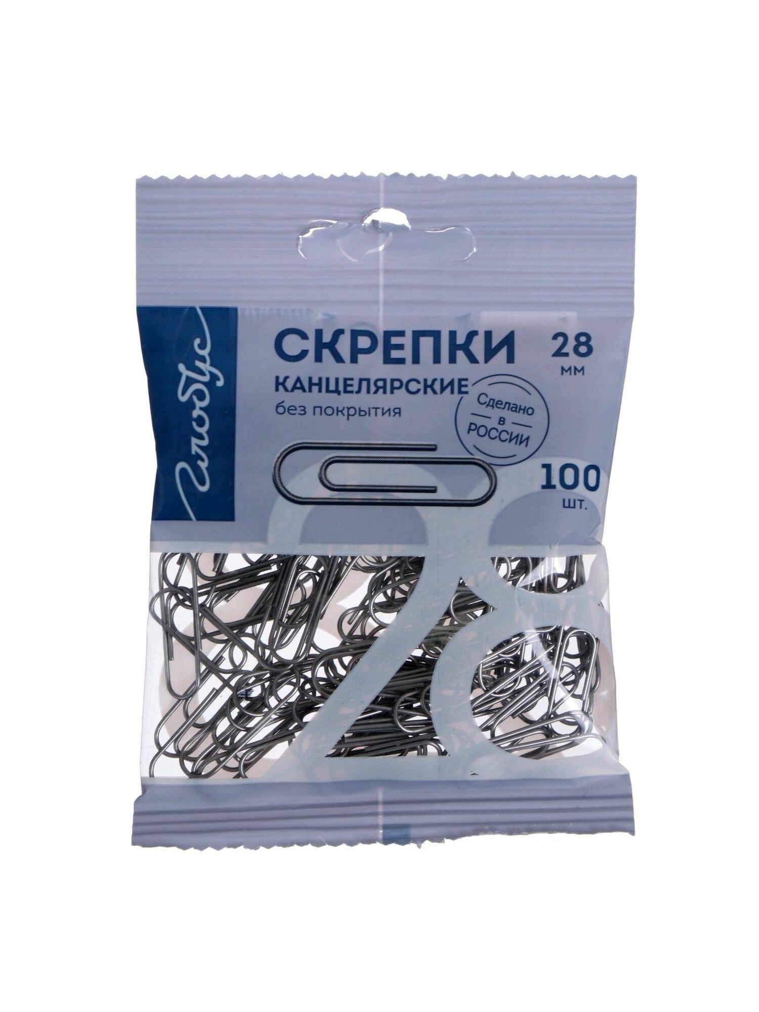 5 упак. скрепок 28мм. Глобус по 100шт, в пакете С28-100 Пл