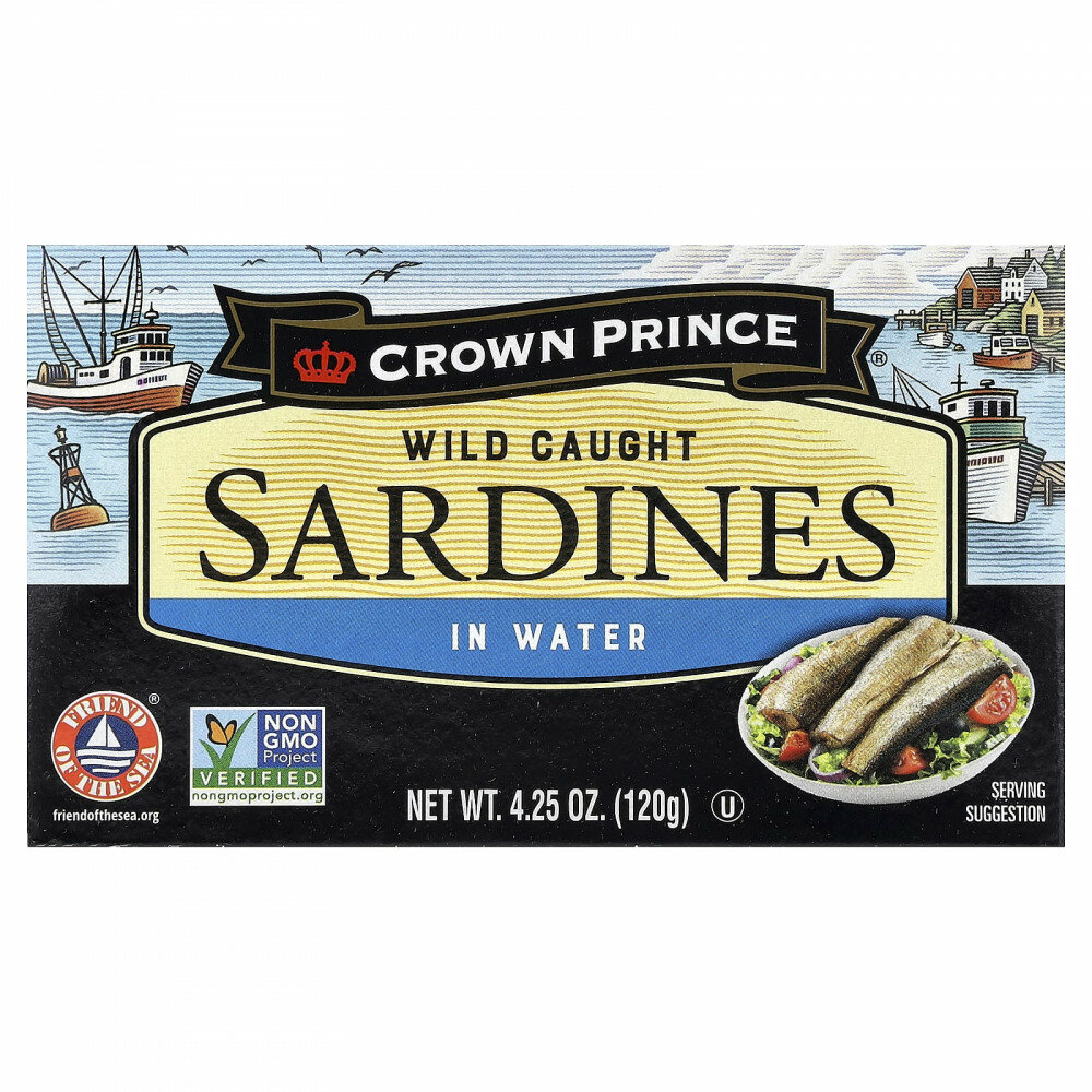 Crown Prince Natural, Дикие сардины, в воде, 120 г (4,25 унции)