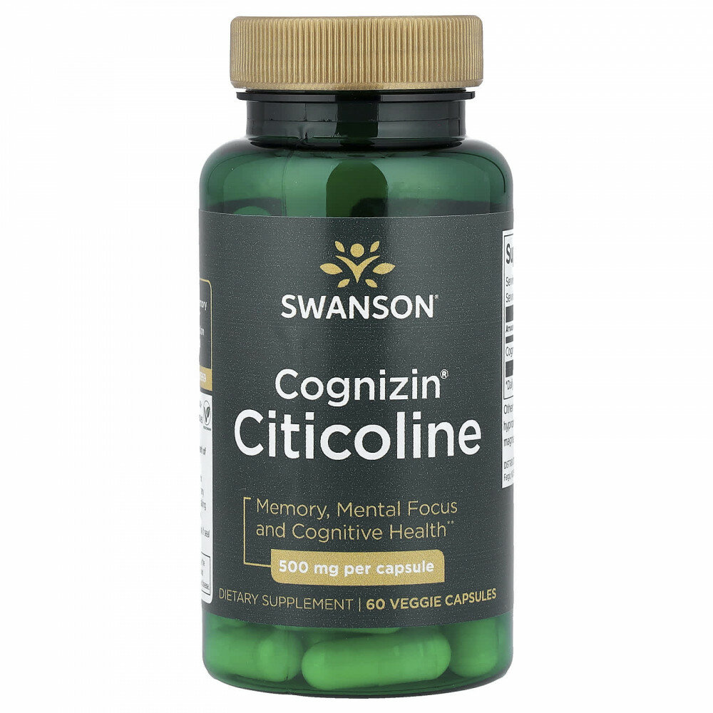 Swanson Vitamins, Cognizin®, цитиколин, 60 вегетарианских капсул (500 мг в 1 капсуле)