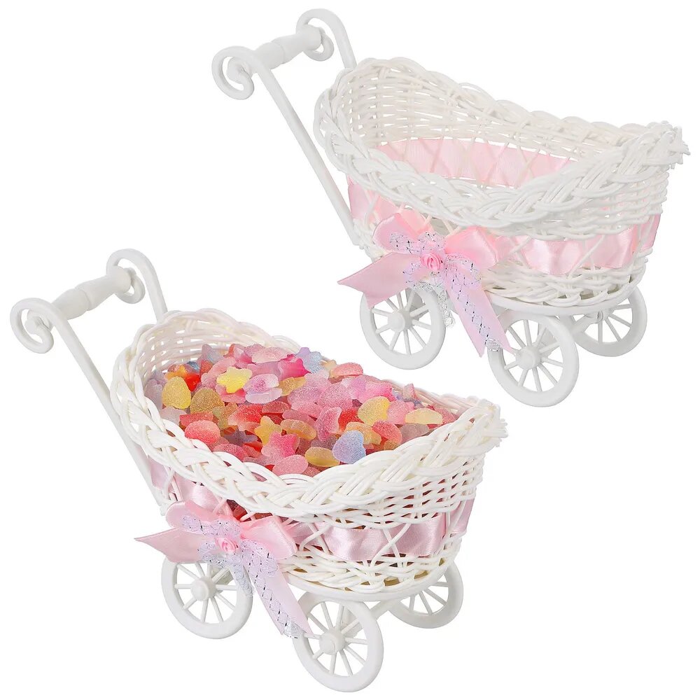 Корзина детская из пп в виде тележки, розовая, для хранения конфет, набор 2 шт