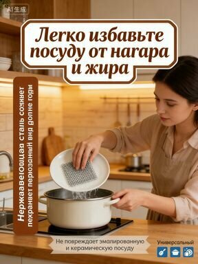 Салфетка для чистки, не теряющая шелковистости и устойчивая к высоким температурам, 10*10 см, 1 шт.