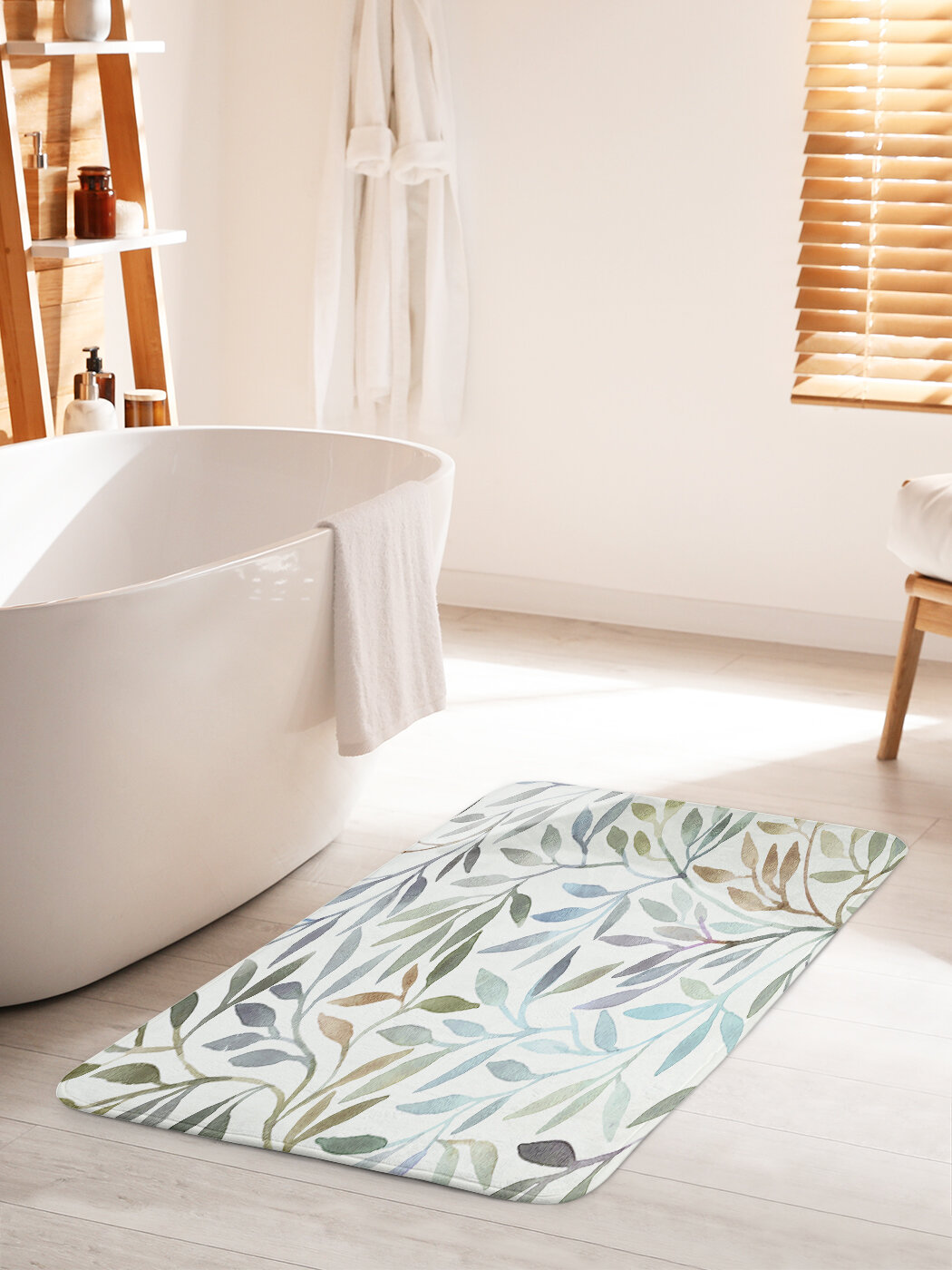 Коврик для ванной комнаты и туалета противоскользящий "Изгибы растений" 60х100 см, JoyArty