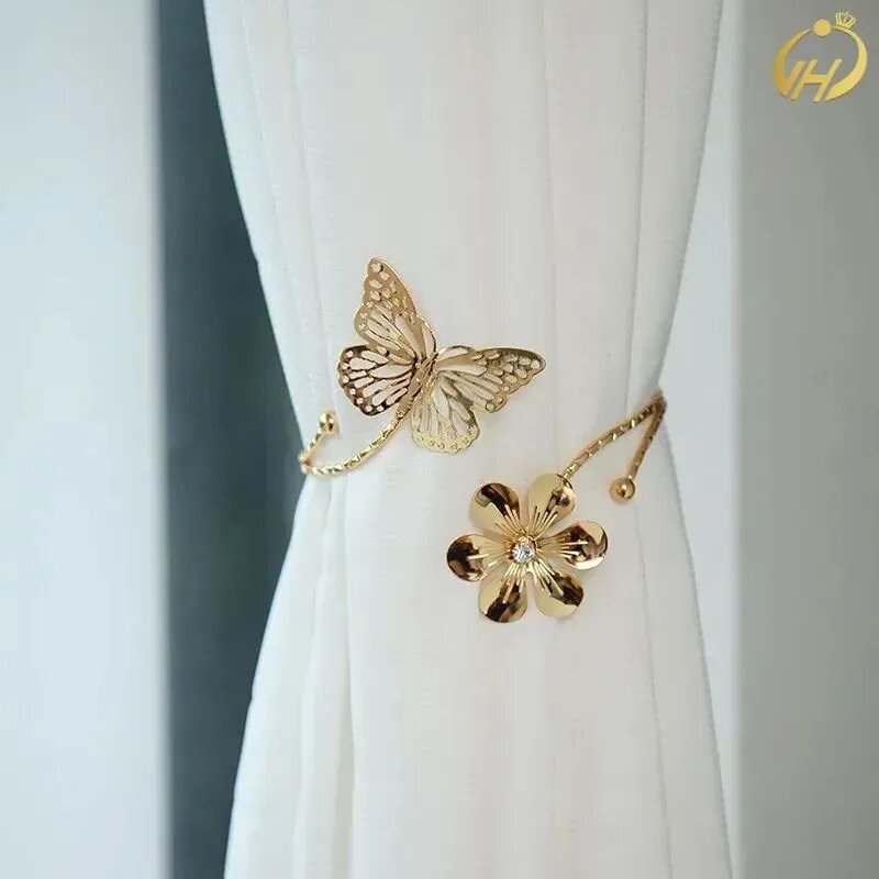 Подхваты для штор золотистые на магните 2 шт, Золотой цветок