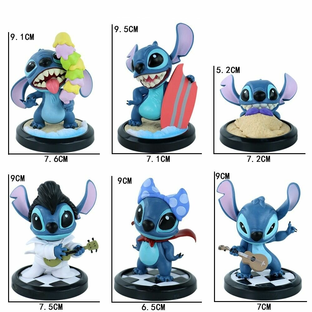 Набор фигурок Лило и Стич, Lilo and Stitch 6шт (5-9.5см, пакет), для коллекции, идеальный подарок