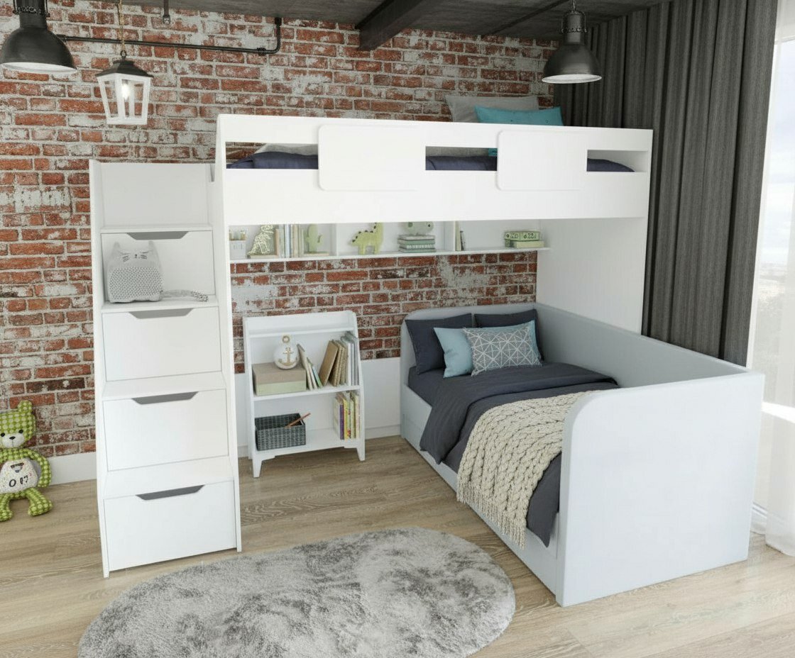 Комплект: кровать-чердак Мозаика-2 + кровать Непос + стеллаж