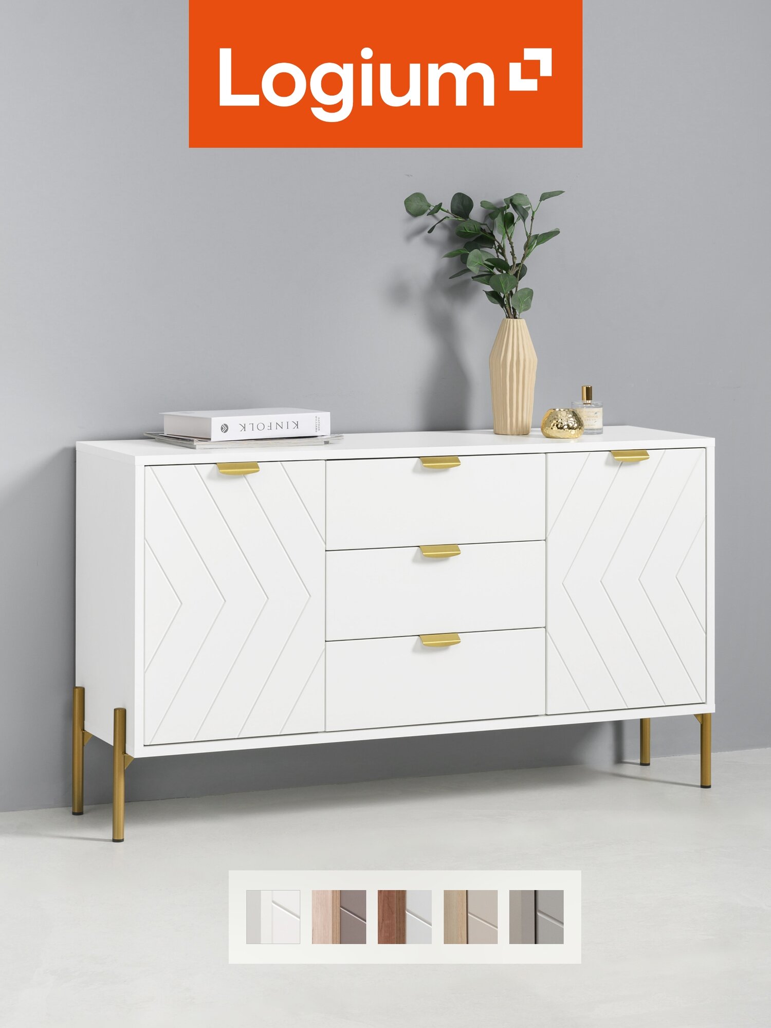 Комод белый для одежды большой, 119х34х67 см, Венеция 16.229.01, Белый PE шагрень, белая шагрень