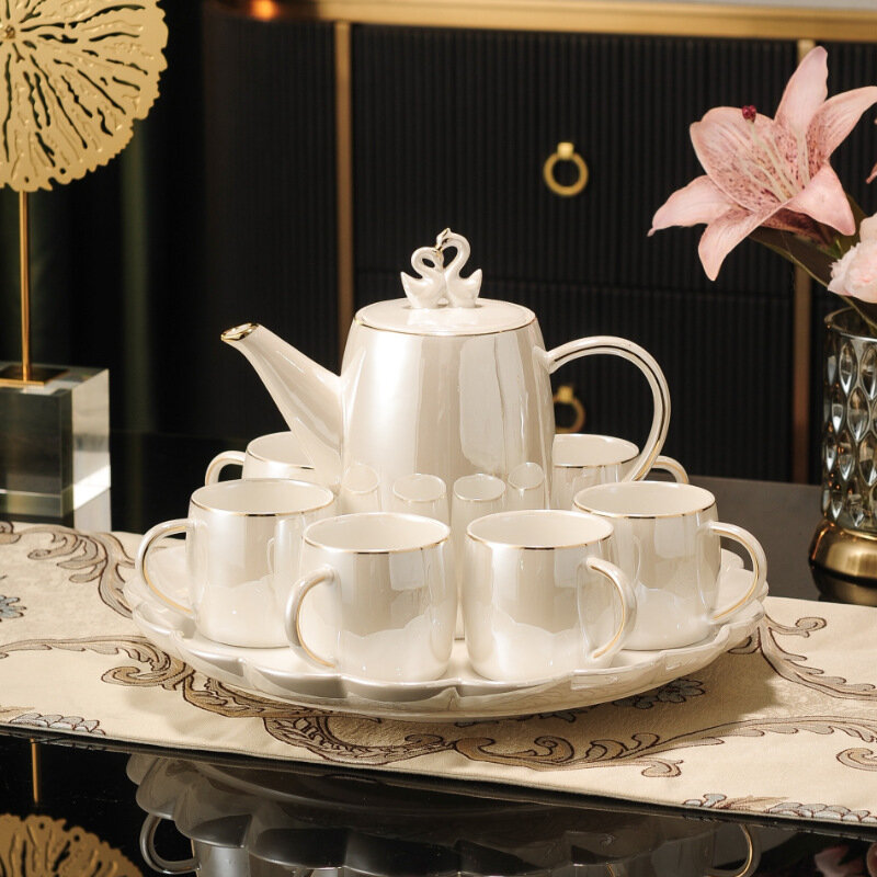 Свадебный подарок для молодоженов-чайный сервиз swan pearlescent из восьми предметов