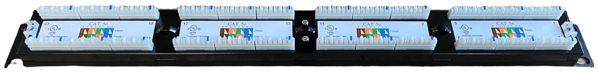 Коммутационная панель (патч-панель) кат. 5е, UTP, 19", 1U, 24хRJ45, 568A/В, черная, Eurolan, 27B-U5-24BL