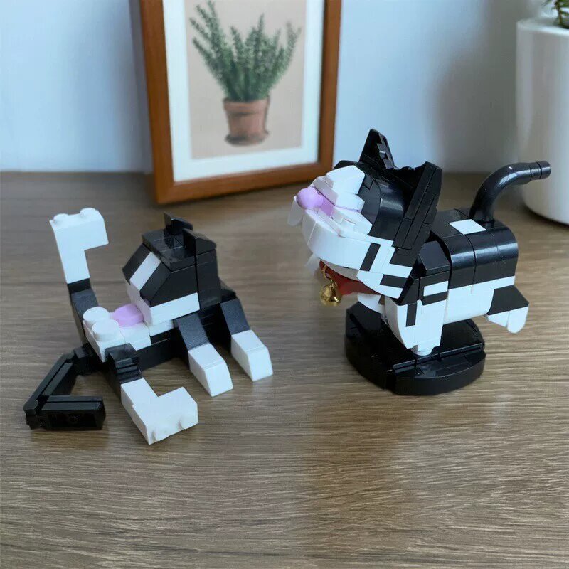 MOC модель счастливой кошки + кошки-лизалки с металлическим колокольчиком, лучший продаваемый набор