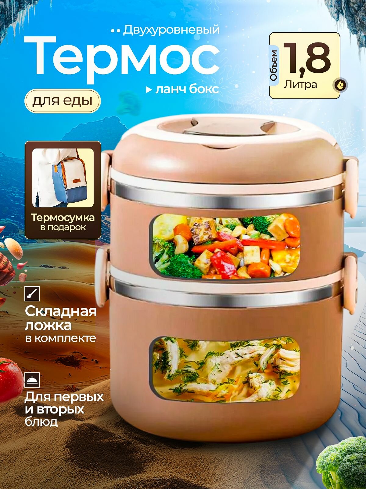 MAKSiDAN Термос для еды с широким горлом,1.8 л.