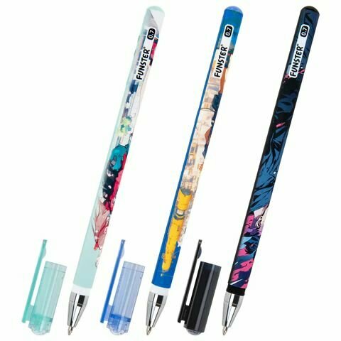 36 шт. Ручка шариковая с принтом FUNSTER (фанстер) STICK "ANIME", синяя, SOFT TOUCH покрытие, узел 0,7 мм, линия 0,35 мм, 144392