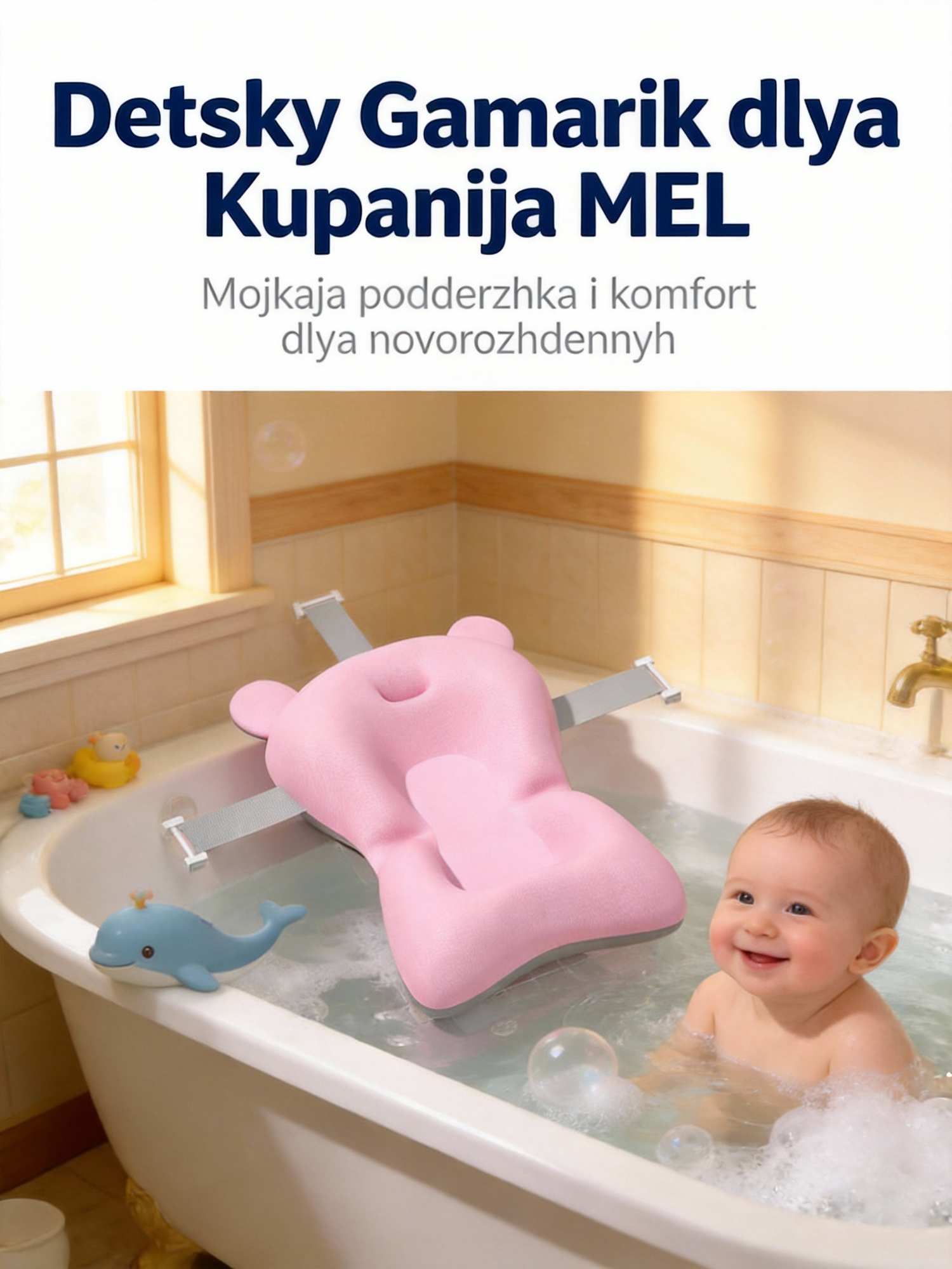 Гамак для купания новорожденных MELL в ванночку, мягкая горка с креплениями для поддержки малышей подставка-матрасик для мытья ребенка