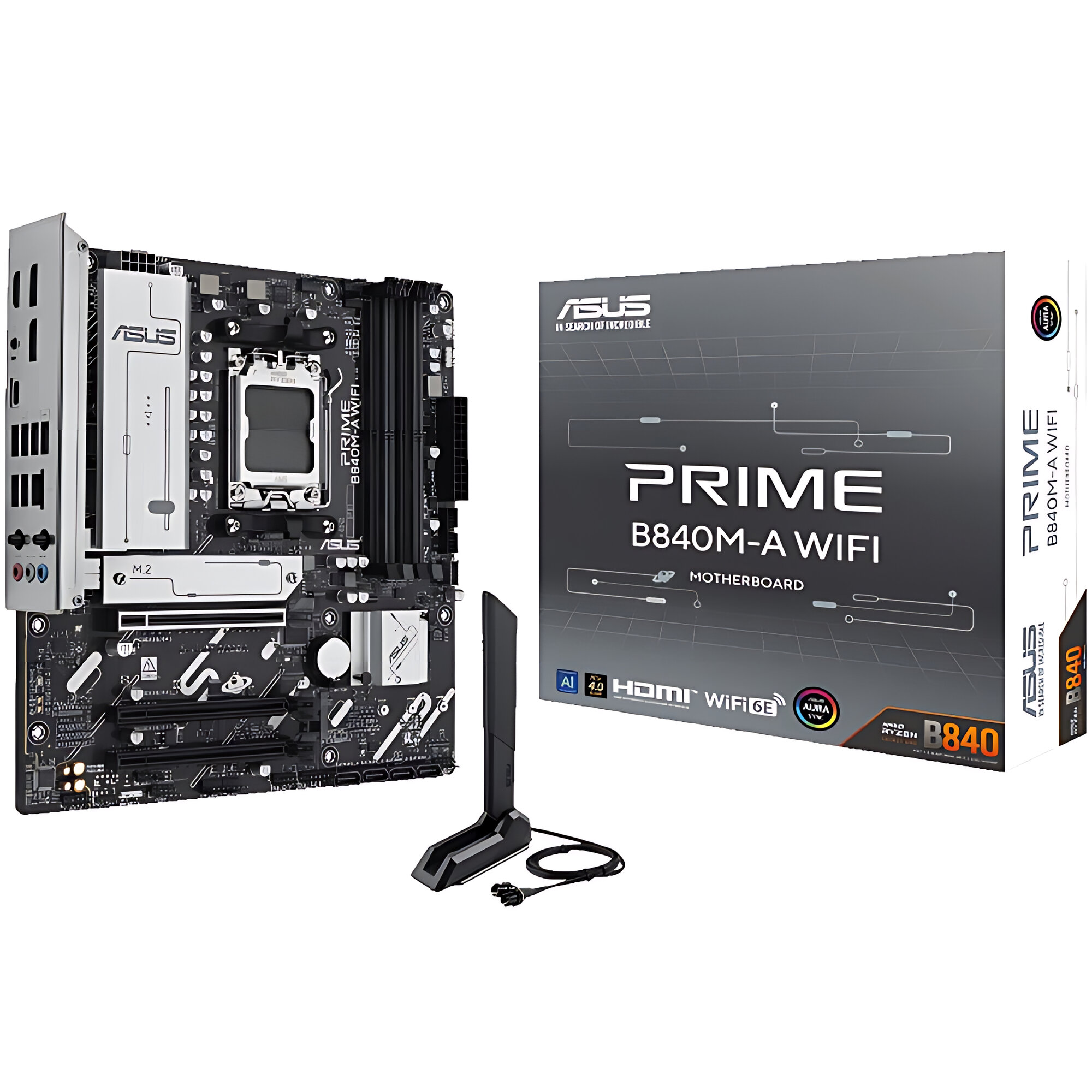 Материнская плата ASUS PRIME B840M-A WIFI (AM5/AMD B840/4xDDR5/3xPCI-Ex16/3xM.2/SB/Wi-Fi/BT/GLAN/2xDP/HDMI/mATX)