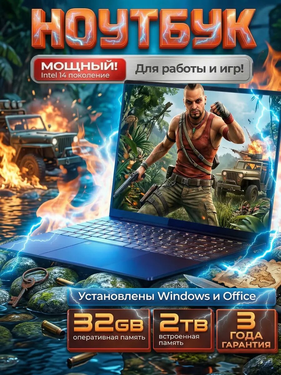 Ноутбук Intel Core i7-13700H, 32GB RAM, 2048GB SSD, 2026 + Windows, Office