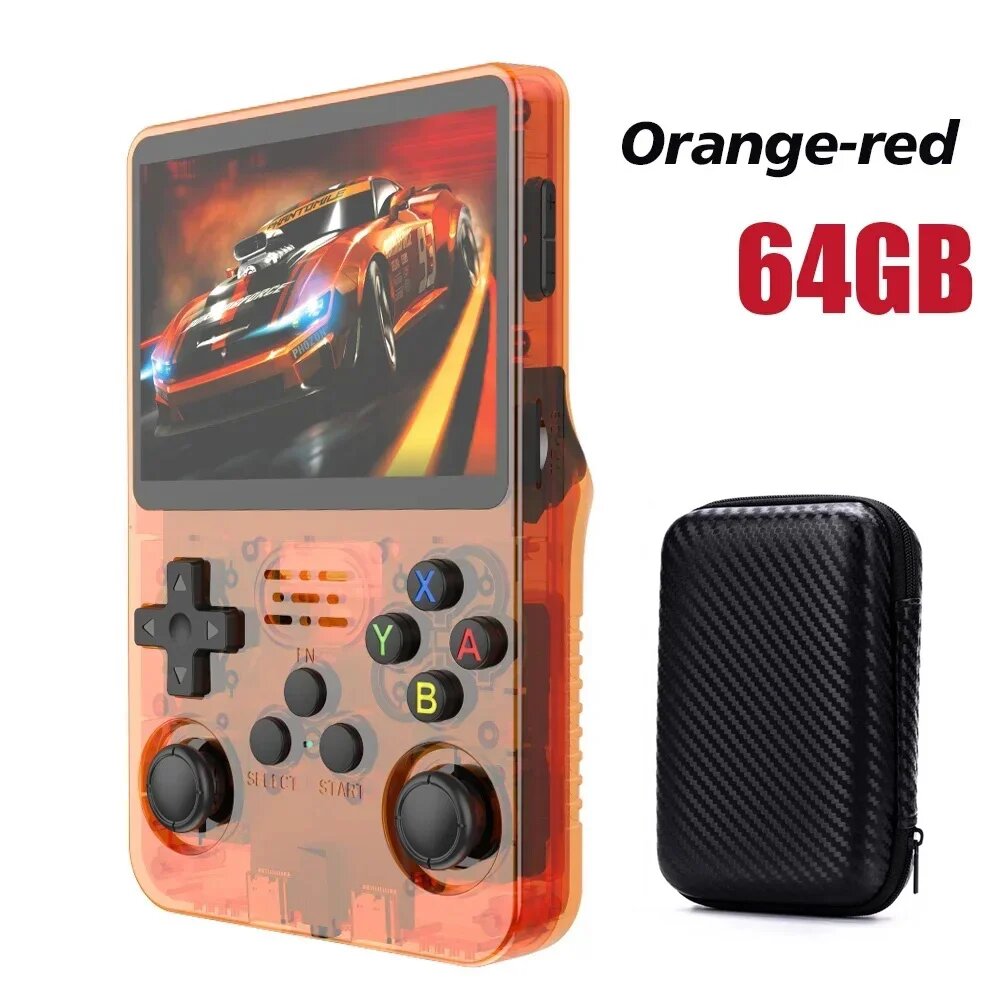 Ретро игровая консоль R36S, 64ГБ, Transparent orange
