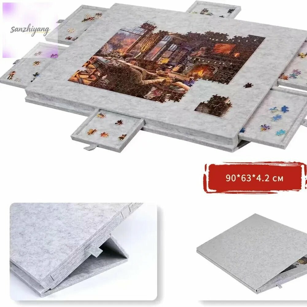 Коврик-стол для пазлов с ящиками, Стол коврик для сборки пазлов,1500pcs