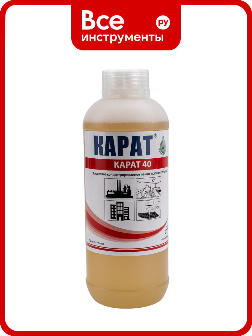 Кислотный концентрат для удаления строительных загрязнений Карат 40 очиститель после ремонта, 1 л 4607002304127