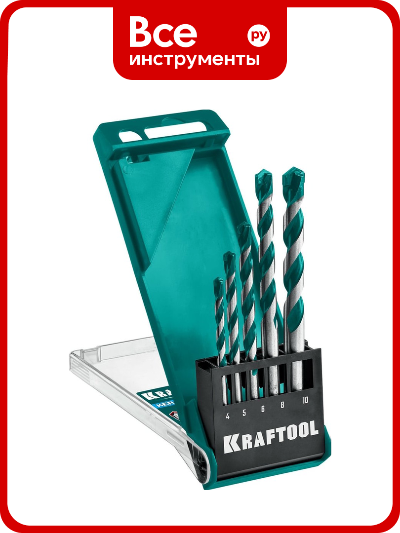 Набор сверл по керамограниту KRAFTOOL Keramo 5 шт, 4-5-6-8-10 мм 29175-H5, прочная сталь, цилиндрический хвостовик