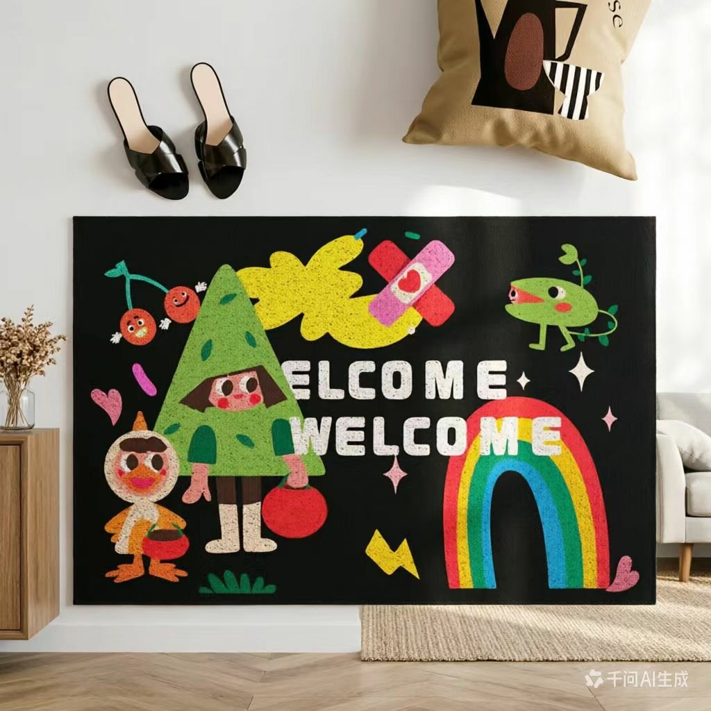 Коврик для прихожей "Welcome", нескользящая основа, 40 см x 60 см, чёрный