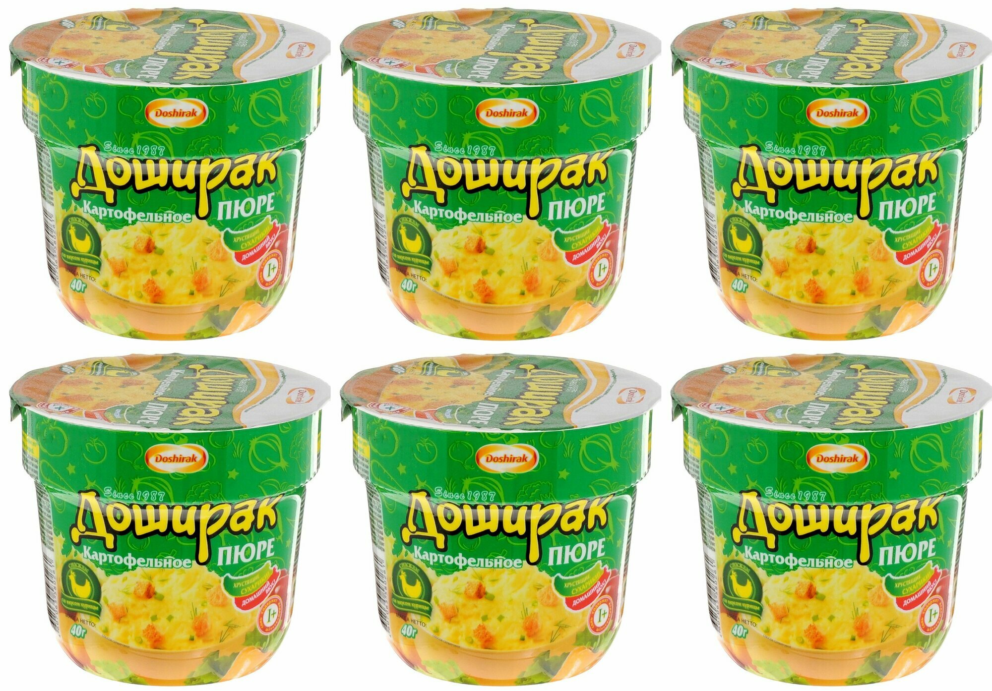 Doshirak Пюре быстрого приготовления Картофельное со вкусом курицы, 40 г, 6 шт