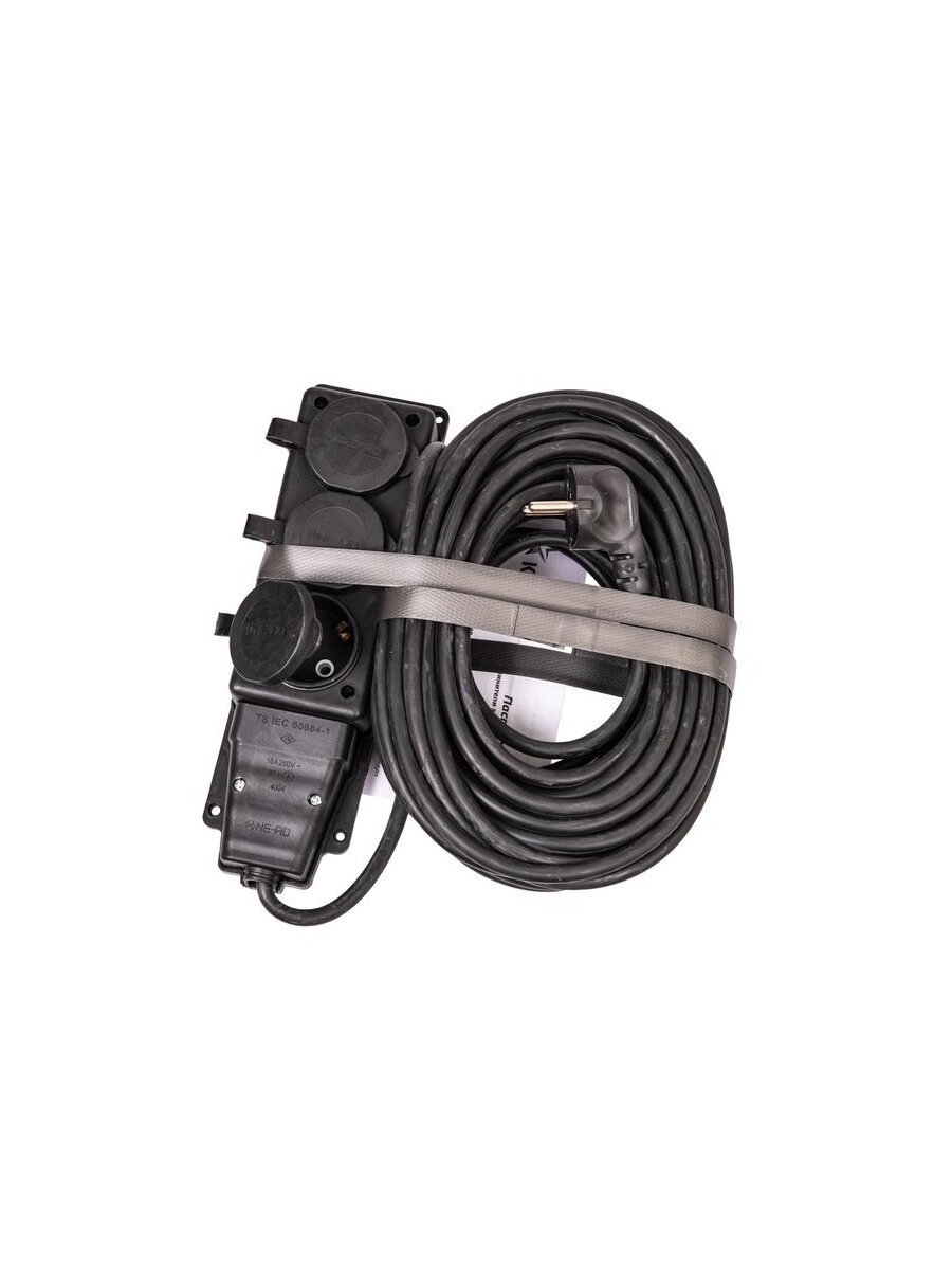 Удлинитель на каучуковой колодке 3х15м 16А IP44 250В 4кВт каучук КГ 3х2.5 черн. УХз16 Россия космос YKsm15m-3g(16A)KG-B