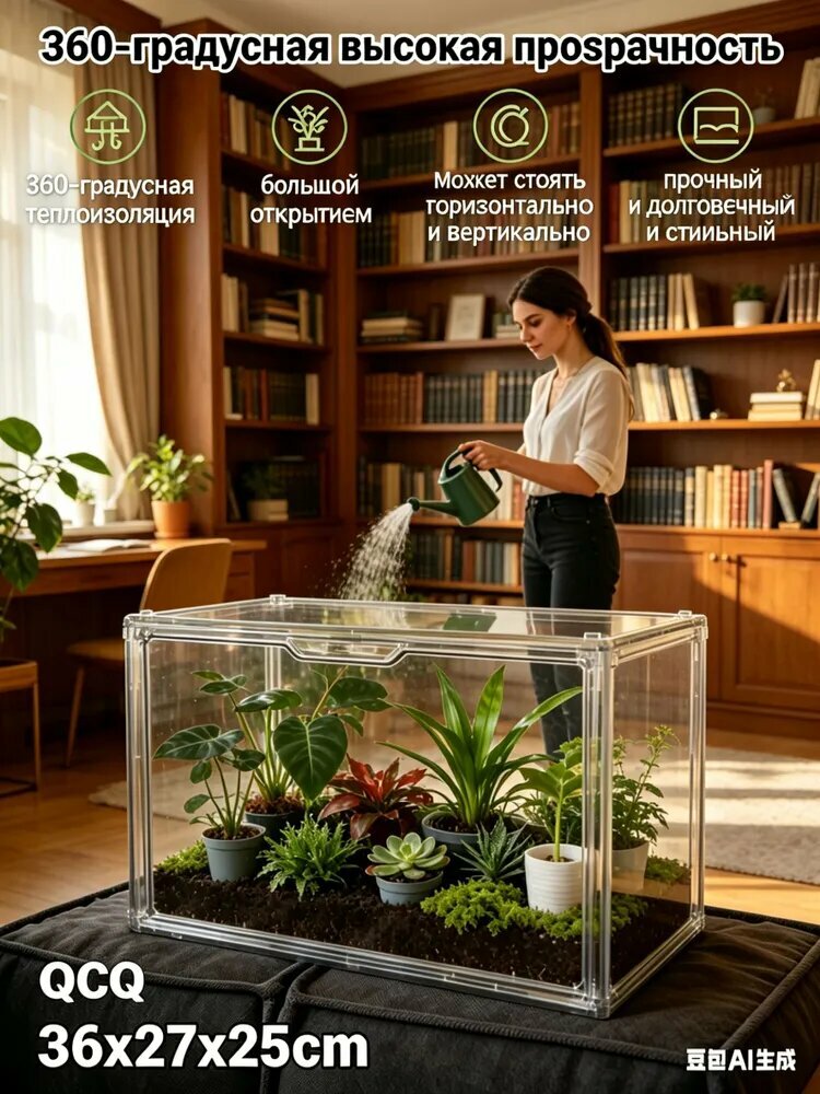 Парник, теплица мини тепличка для суккулентов 0.36х0.27х0.25м, Пластик, Акрилик