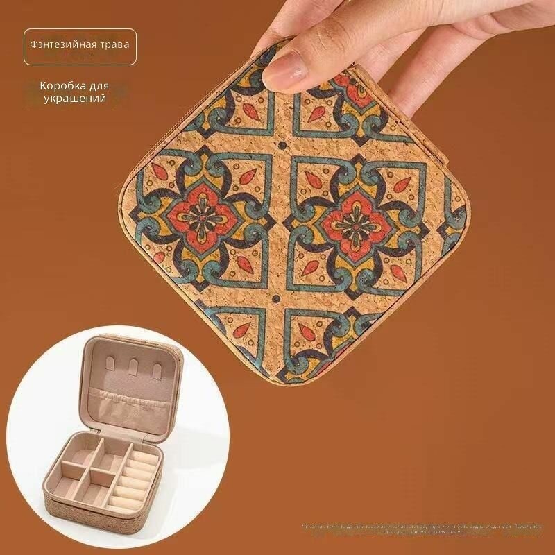 Шкатулка для украшений винтажная, 10 10 5 см, пробковая с рисунком фантастической травы