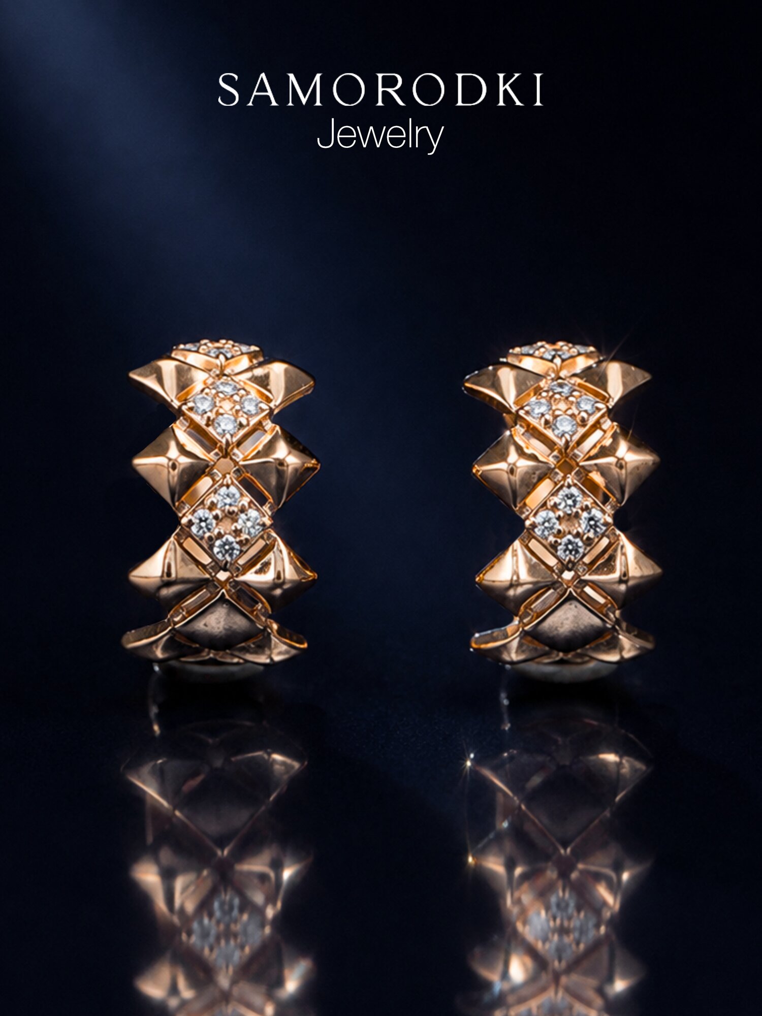 Серьги пусеты SamoroDki Jewelry, серебро, 925 проба, золочение, фианит, размер 14.3 мм, длина 1.43 см, , золотистый — фото 1