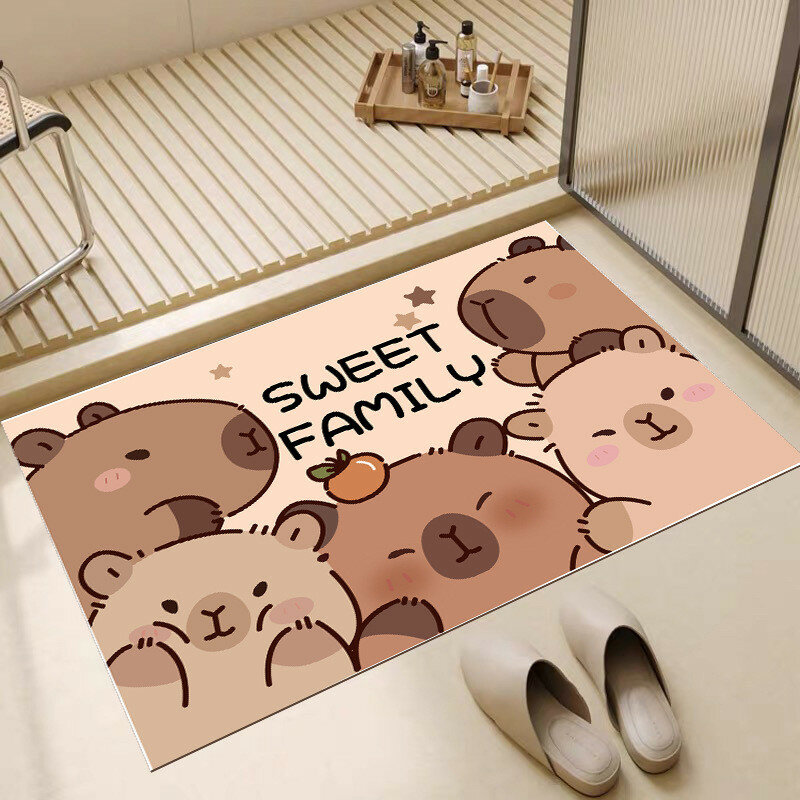 Floor mat minimalist blue bear with capybara and bear printed design for entryway and bathroom style11, blue