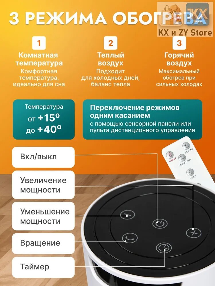 Обогреватель / тепловентилятор, 2000 Вт, 3 скорости обдува, 25 м², поворотное основание — фото 1