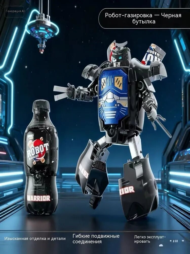 Игрушка-деформатор Soda robot, черная, ABS пластик, 14 см, Китай, 1 шт.