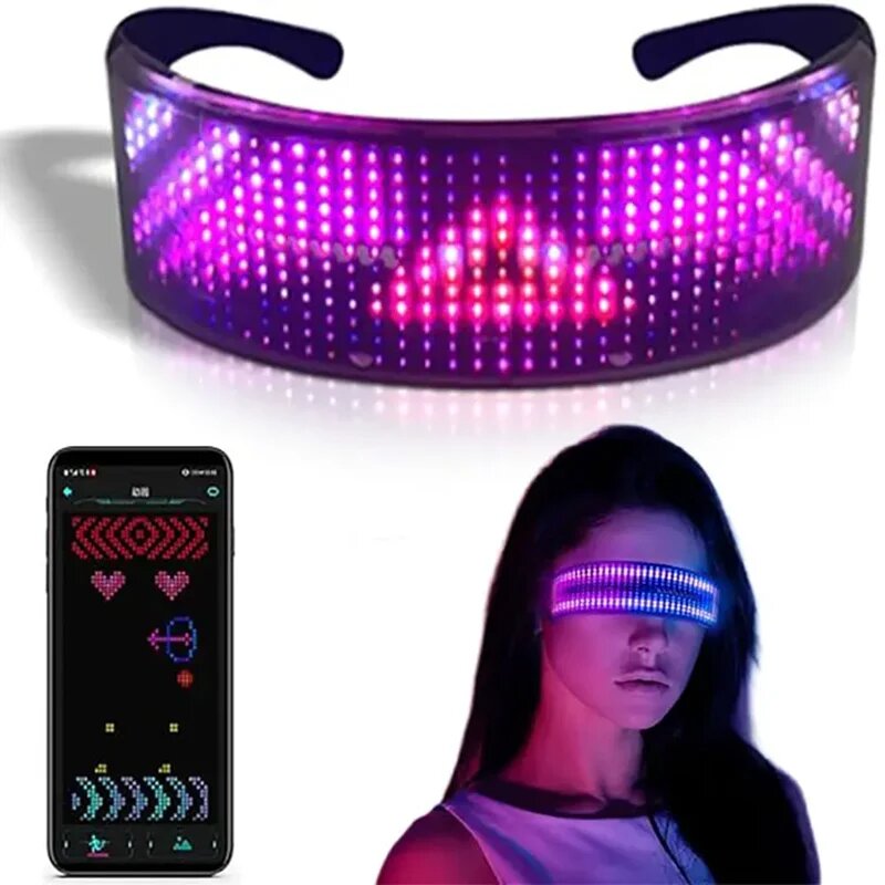 Светящиеся LED-очки Для Вечеринок С Программируемым Экраном Через Приложение, RGB-подсветка Для Дней Рождения