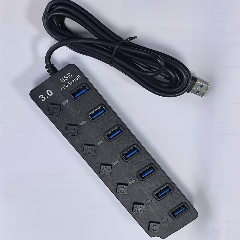 Разветвитель USB на 7 портов с индивидуальными выключателями и индикаторами, удлиненный кабель 200 см, высокоскоростной адаптер для подключения периферийных устройств
