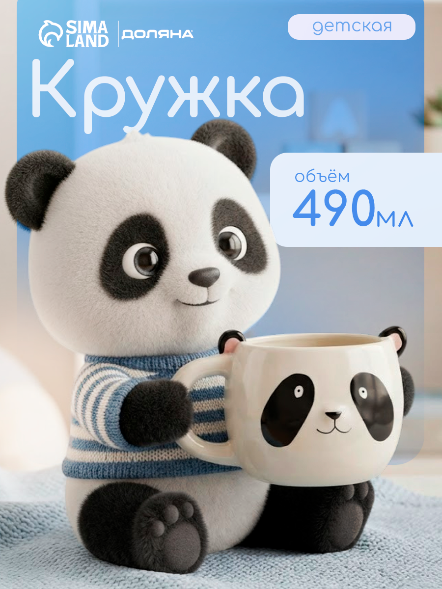 Кружка Доляна «Панда», доломит, 490 мл, 13,8×8,5×11,3 см, белый
