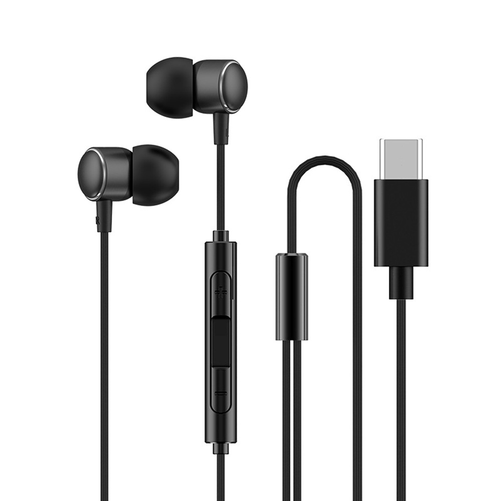 Черные проводные наушники Type-C, Hi-Fi, объемный звук, 3.5 мм, внутриканальные, с пультом управления