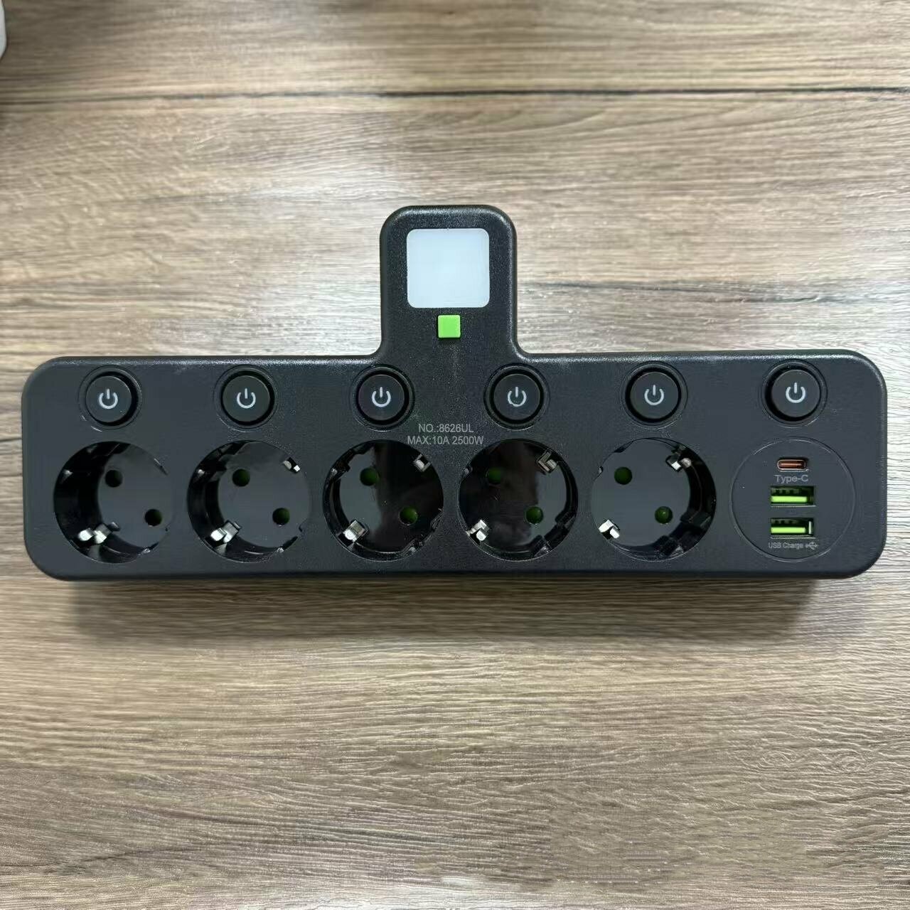 Адаптер розеток EU с быстрой зарядкой USB-C, 3/4/5 в 1, с выключателями, ночник, 2500Вт, для дома и путешествий