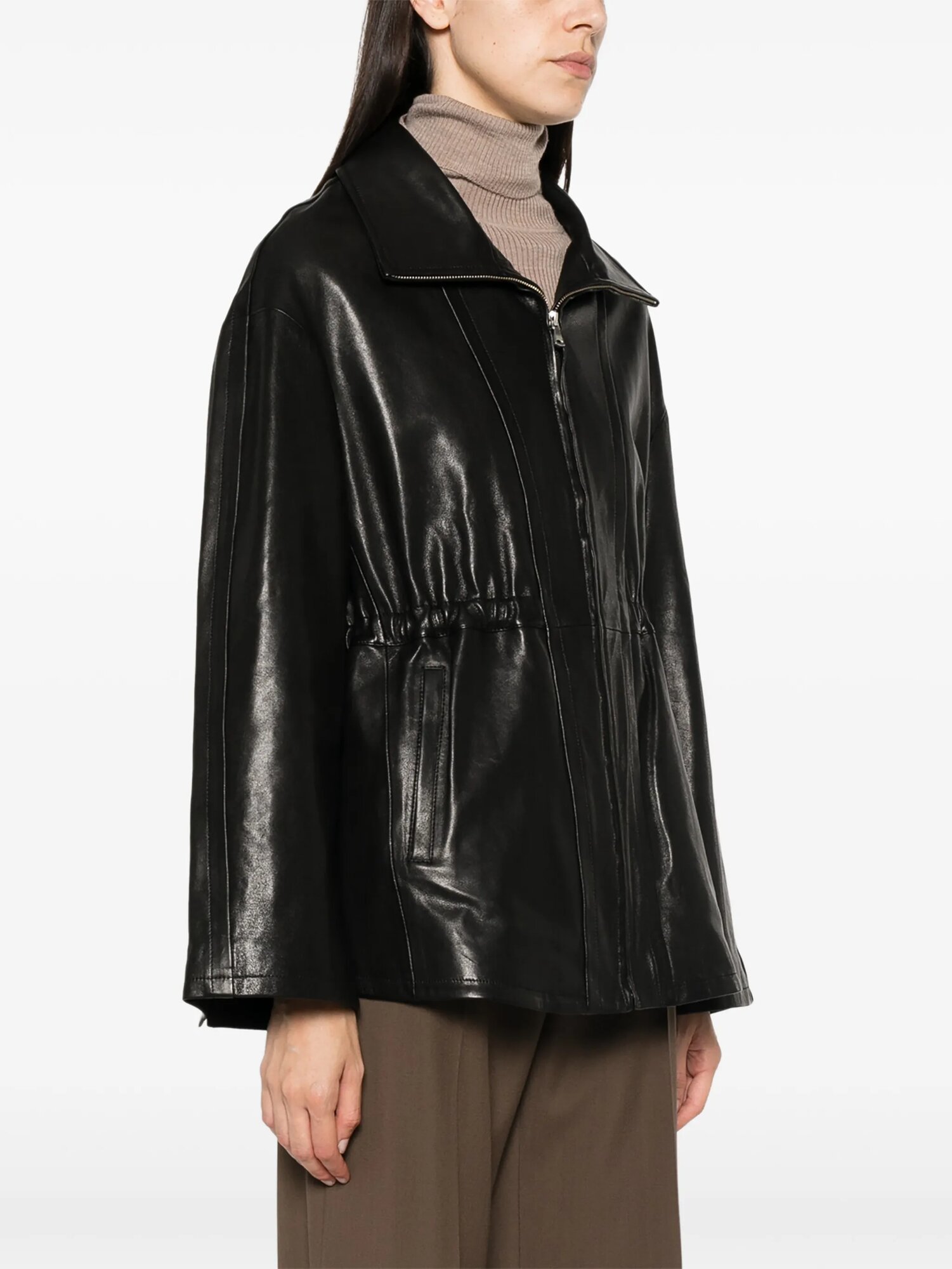 Куртка Nour Hammour Drawstring-waist leather jacket, размер 40 — фото 1