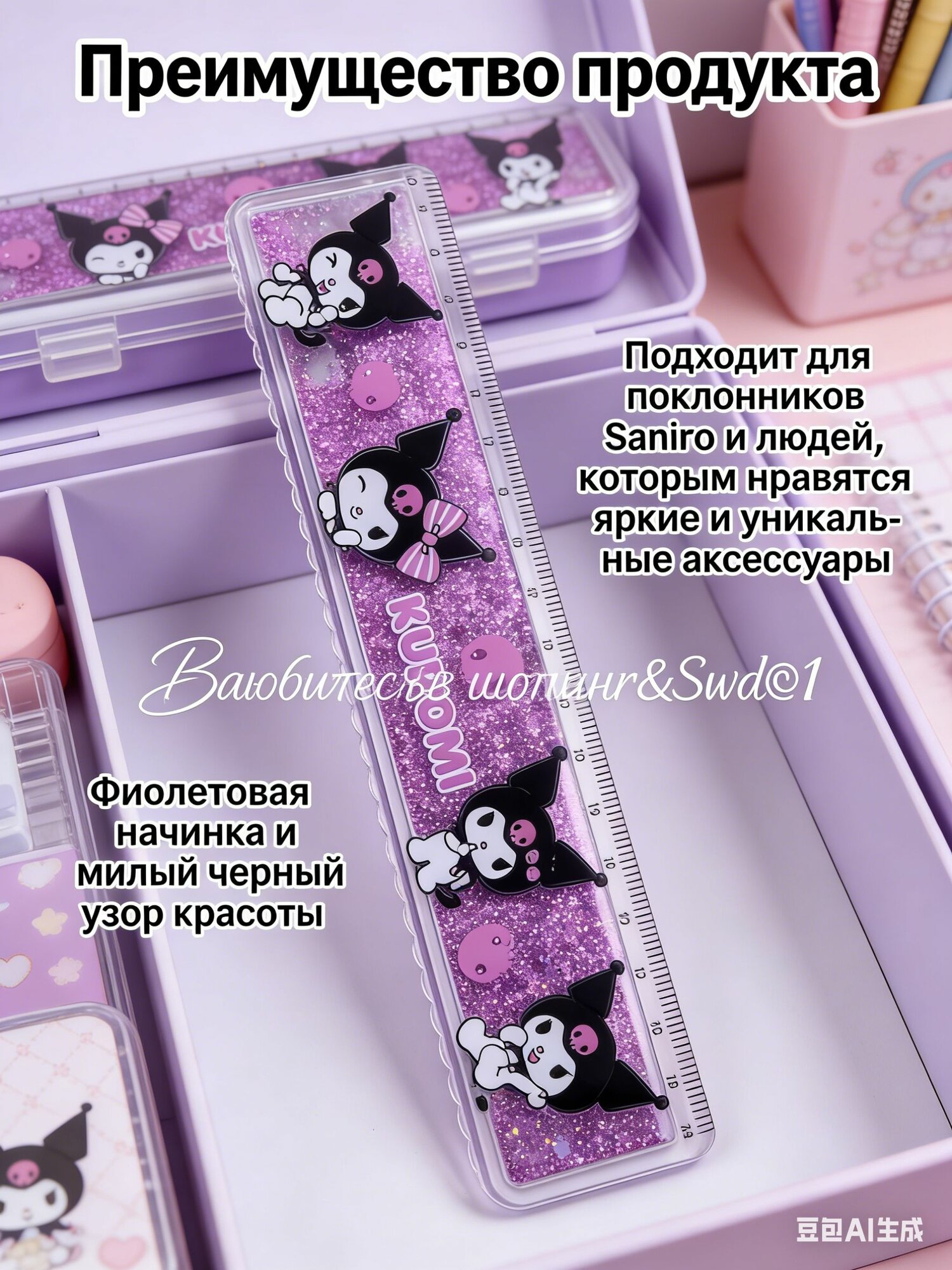 Принадлежности для рисования, линейка куроми с блестками, 20 см линейка для рисования