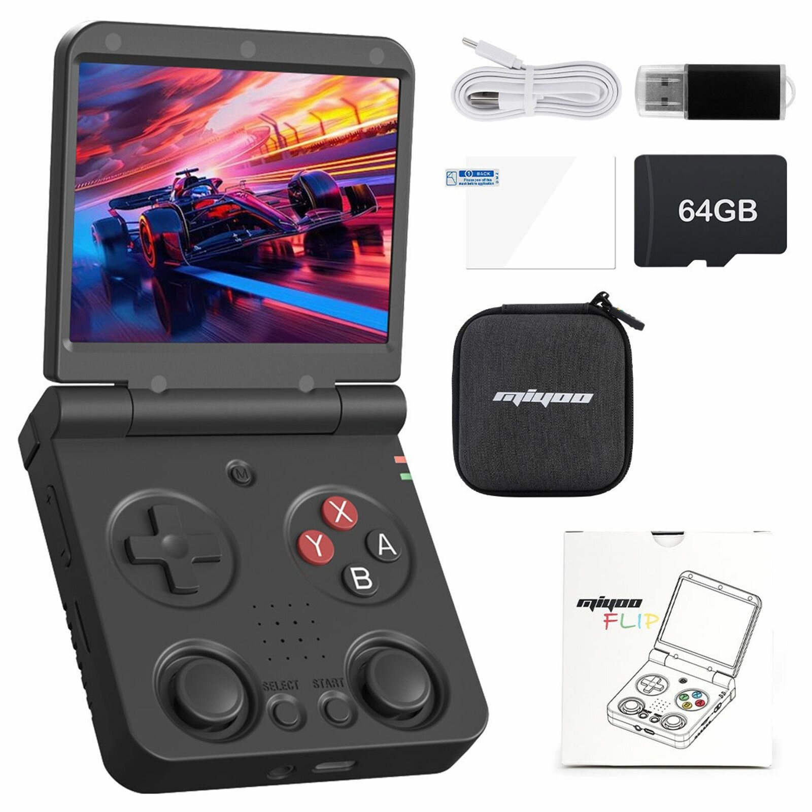 Miyoo Flip V2 портативная игровая консоль с раскладной конструкцией, 3,5-дюймовым IPS-экраном и аккумулятором