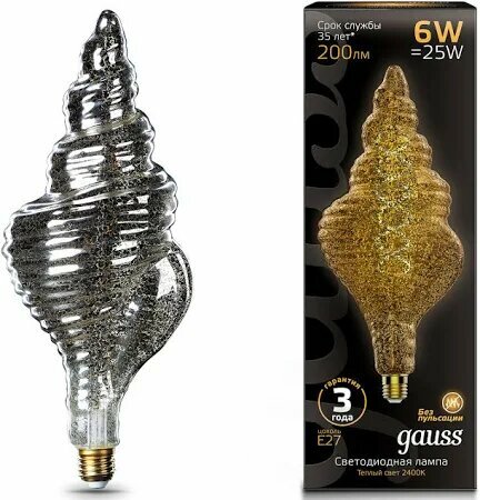 Лампа филам. Gauss Filament Vintage 6Вт цок: E27 спираль 220B 2400K св. свеч. бел. теп. (упак:1шт) (16